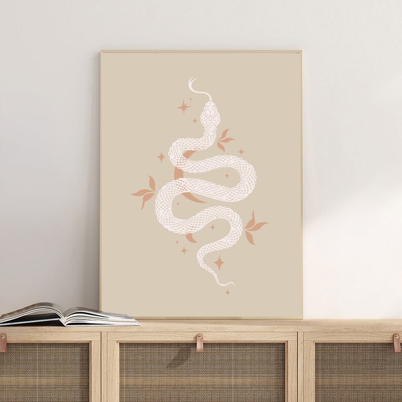 Snake Boho Print, Mystical Snake Print, Botanical Snake Print ...