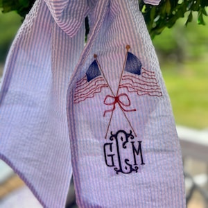Monogrammed Patriotic Flag Wreath Sash, Personalized Patriotic Wreath Sash, Embroidered ...