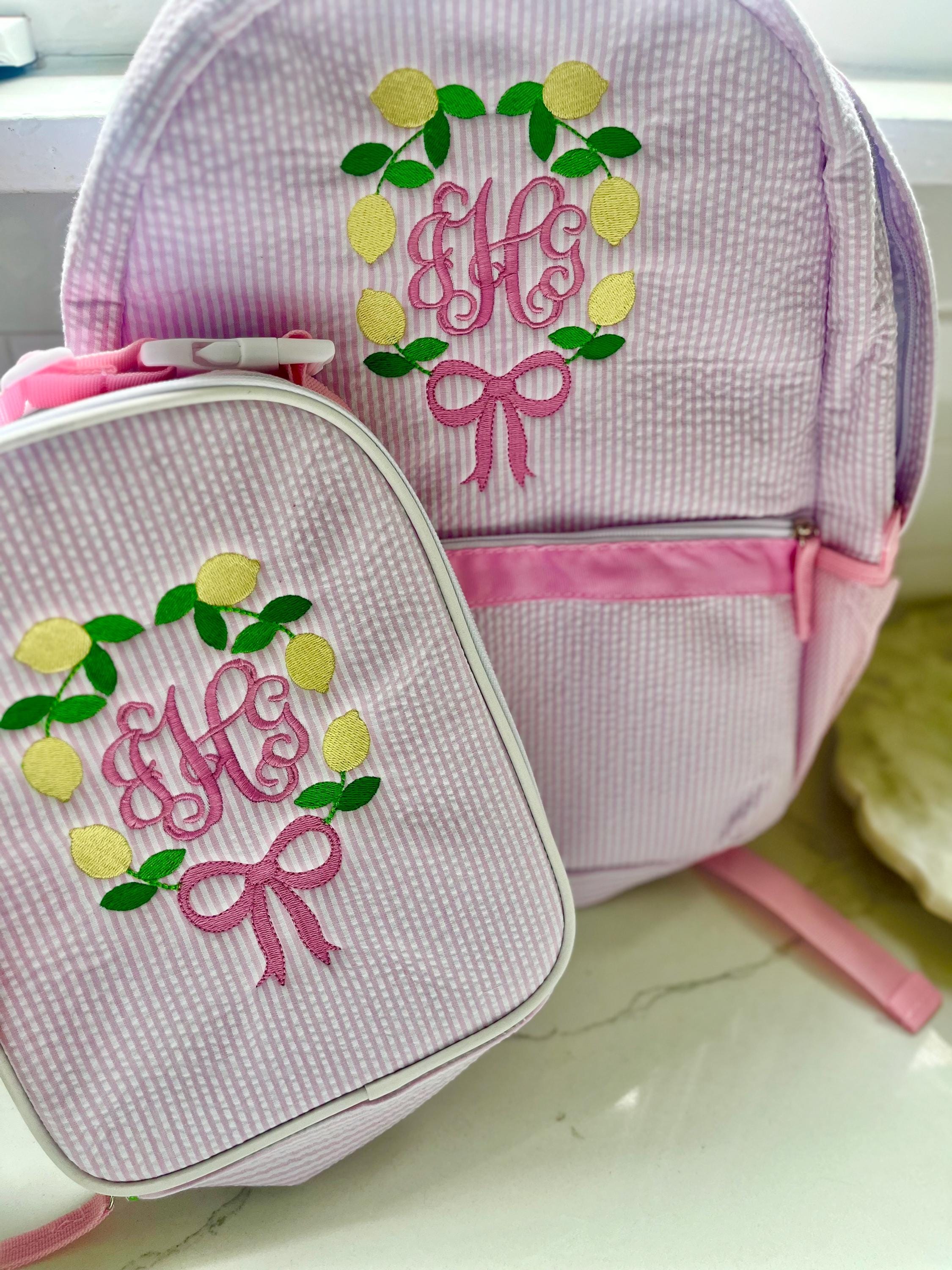 Monogrammed Seersucker Backpack, Personalized Child's Backpack ...