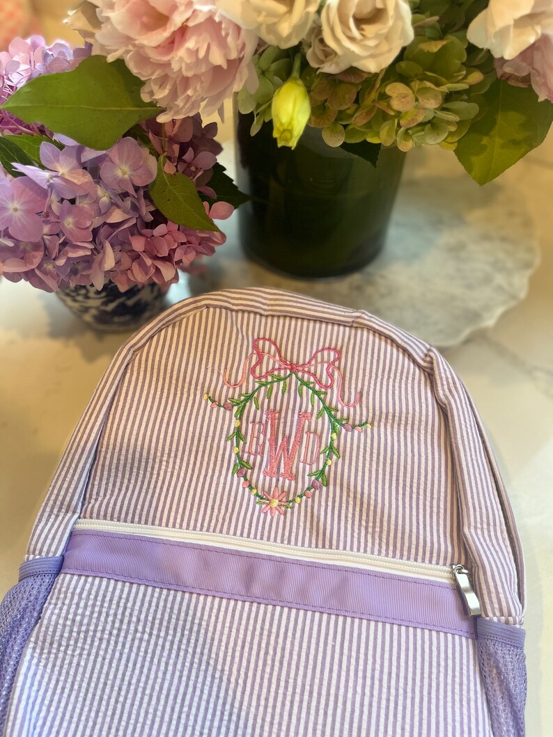 Monogrammed Seersucker Backpack, Personalized Toddler Backpack ...