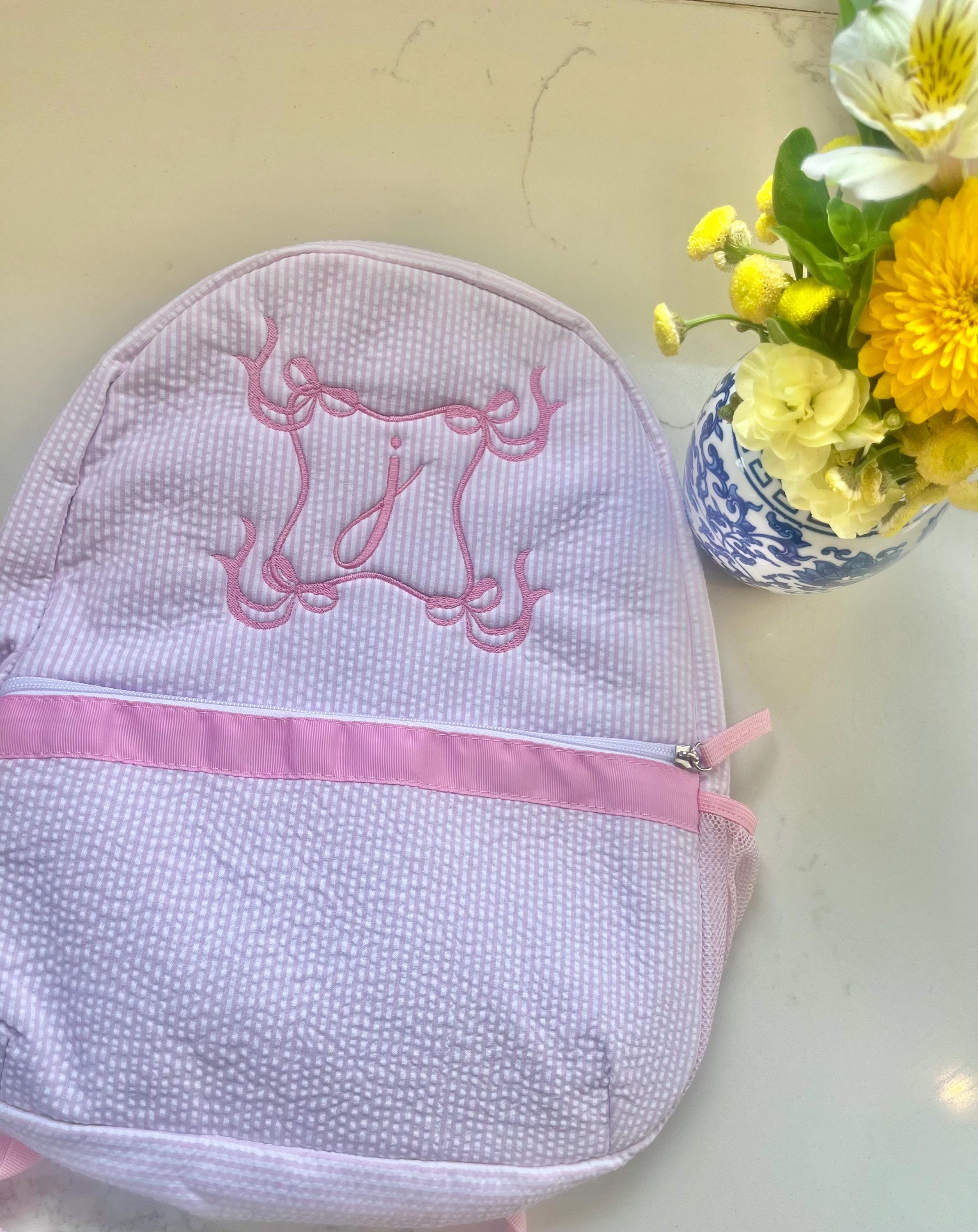 Monogrammed Seersucker Backpack, Personalized Child's Backpack ...