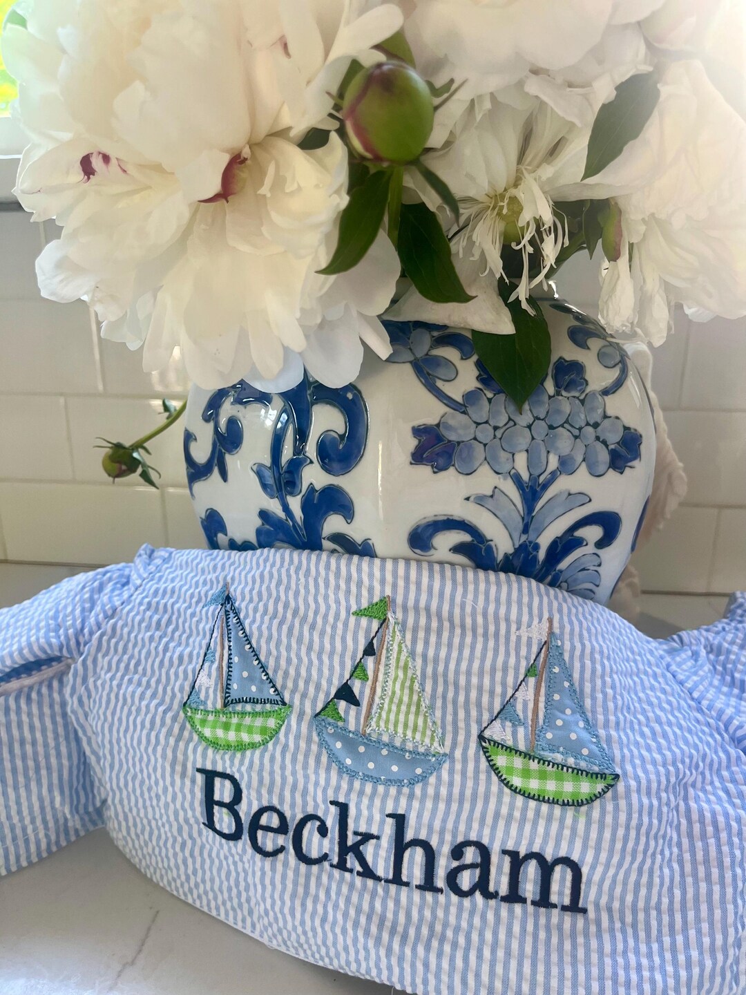 Monogrammed Puddle Jumper Cover, Seersucker Monogrammed Puddle Jumper ...