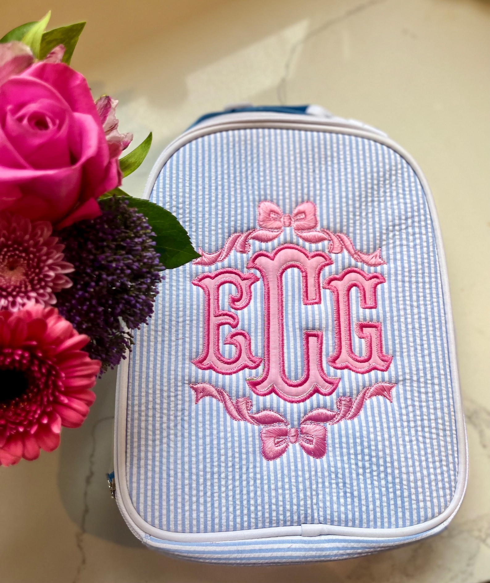 Monogrammed Seersucker Lunch Box, Personalized Child's Lunch Box ...