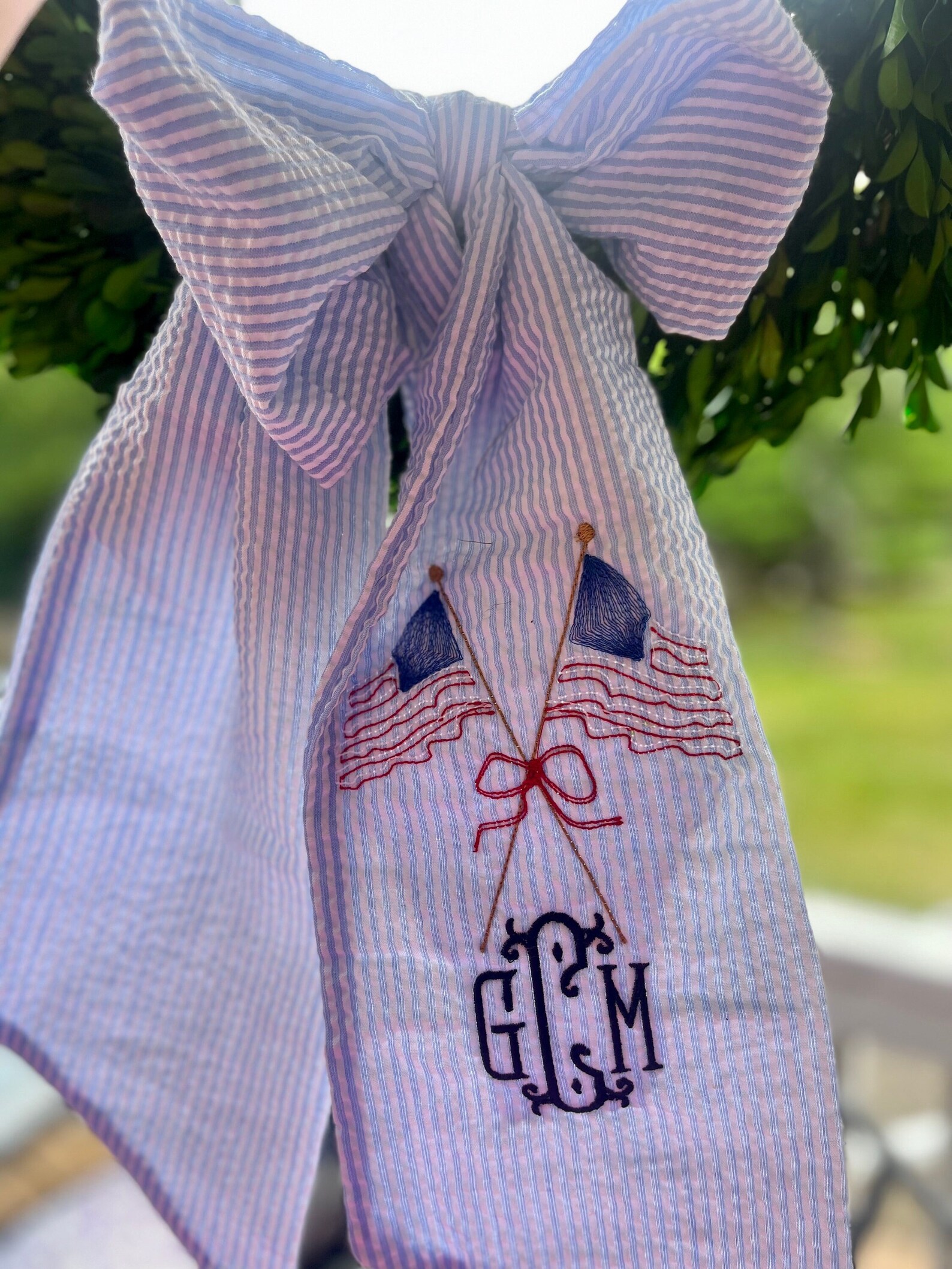 Monogrammed Patriotic Flag Wreath Sash, Personalized Patriotic Wreath ...
