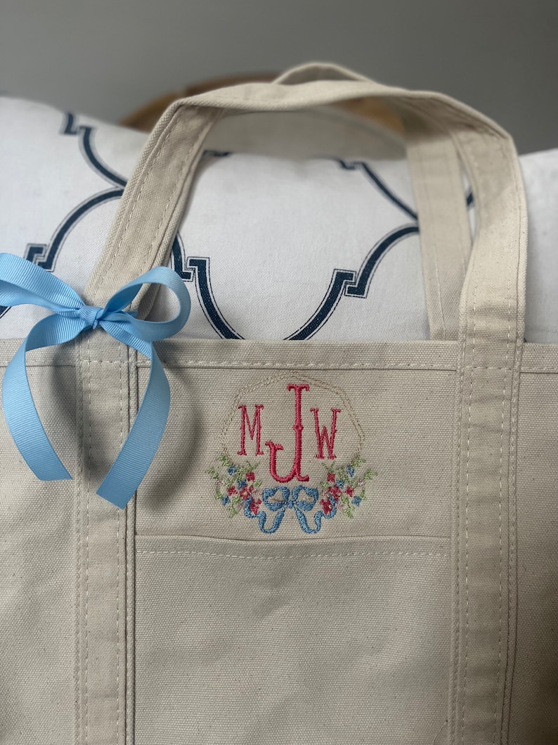 Monogrammed Large Tote Bag, Personalized Canvas Boat Tote Bag, Custom Beach Bag, Personalized ...