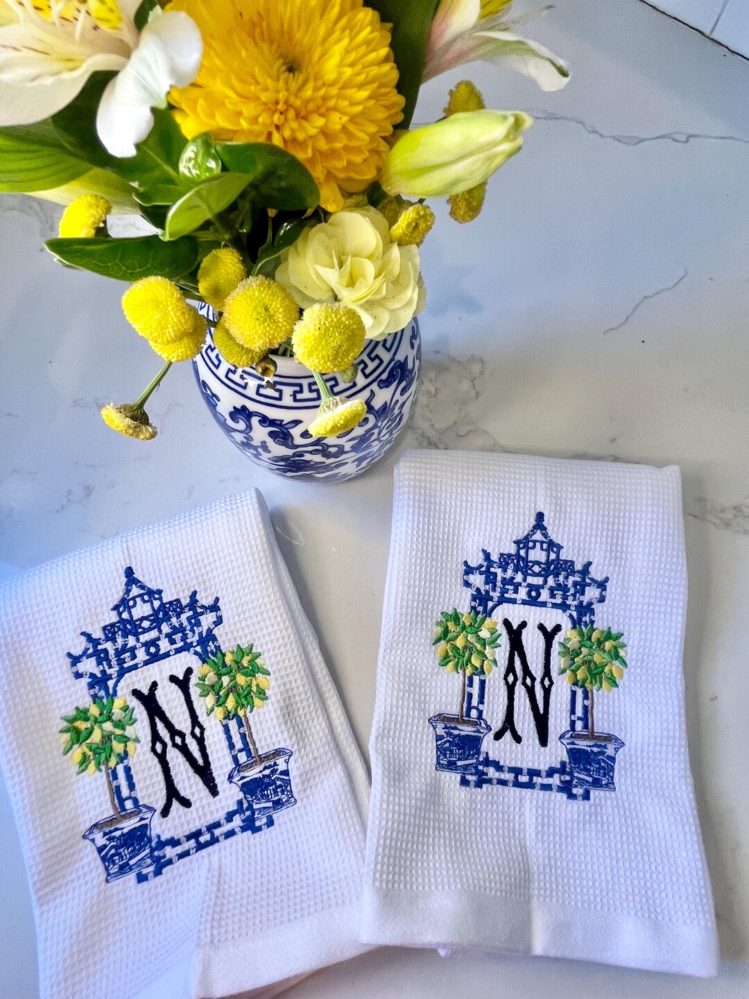 Monogrammed Kitchen Towel, Chinoiserie Kitchen Towel, Personalized ...