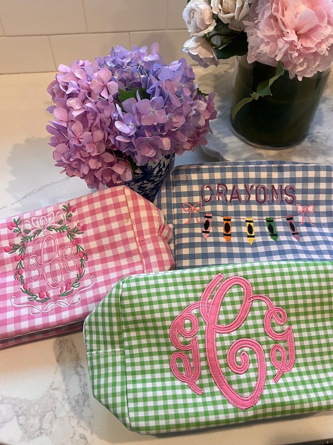 Personalized Monogrammed Gingham Makeup Bag, Monogrammed Personalized ...