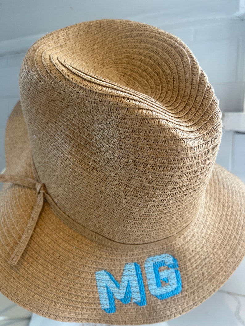 Monogram Straw Sunhat, Personalized Beach Hat, Embroidered Straw Fedora ...