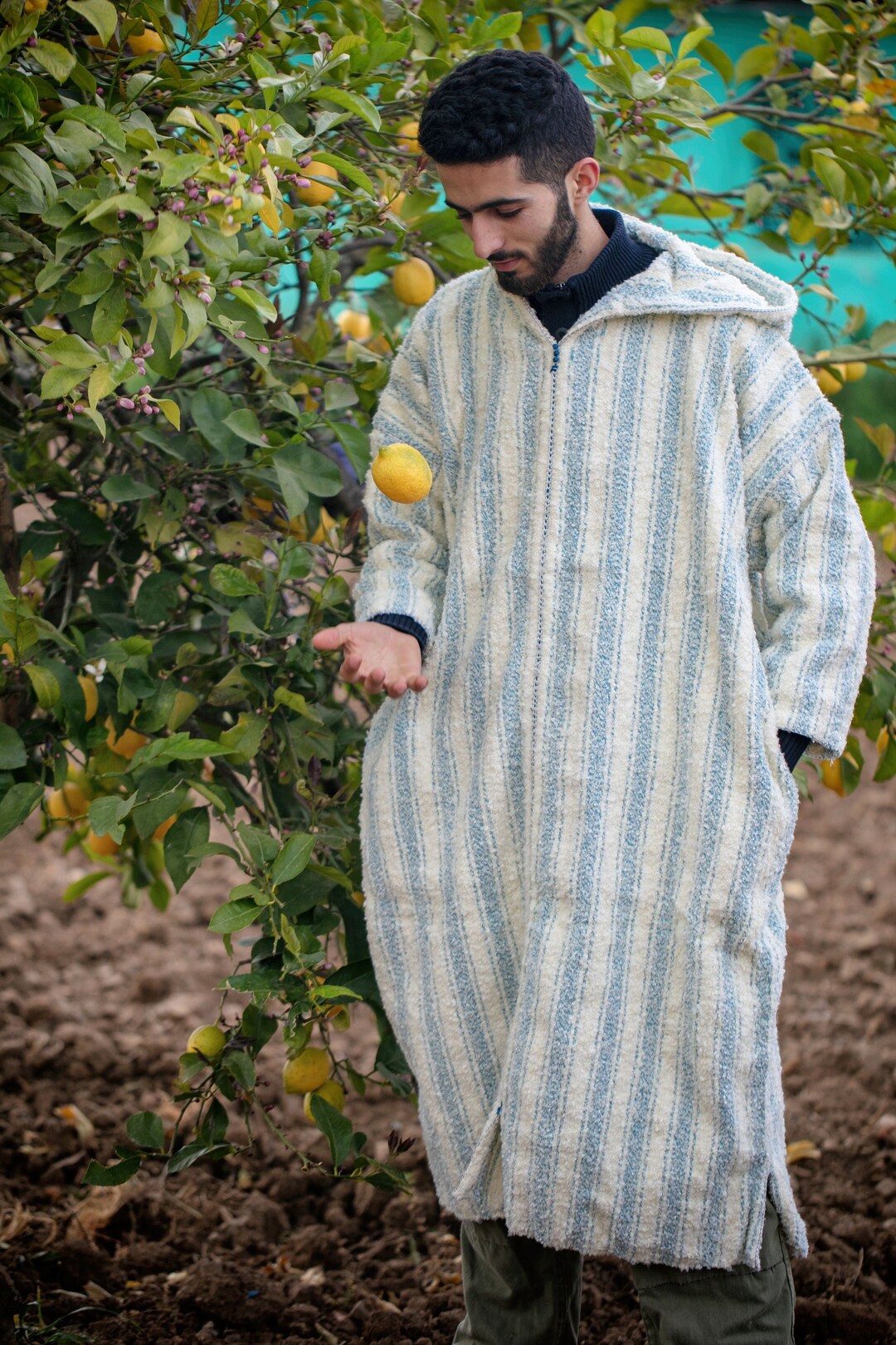 Traditional Moroccan Djellaba Long Dress for Men, Moroccan Blue Sky ...