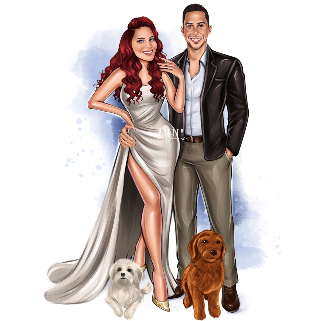 Custom Cartoon Couple Portrait, Wedding Couple Digital Portrait Cartoon ...