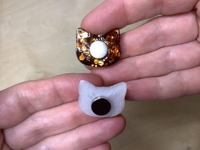 Two Cat Head Magnets, One Copper Orange Sequence Cat Head and One ...