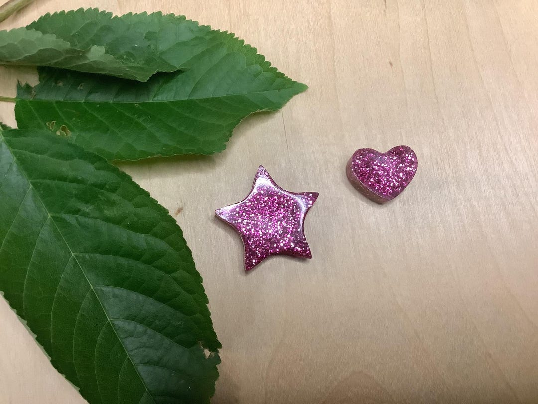 Two Glitter Pink Magnets, Star and Heart Sparkly Decorative Magnets ...