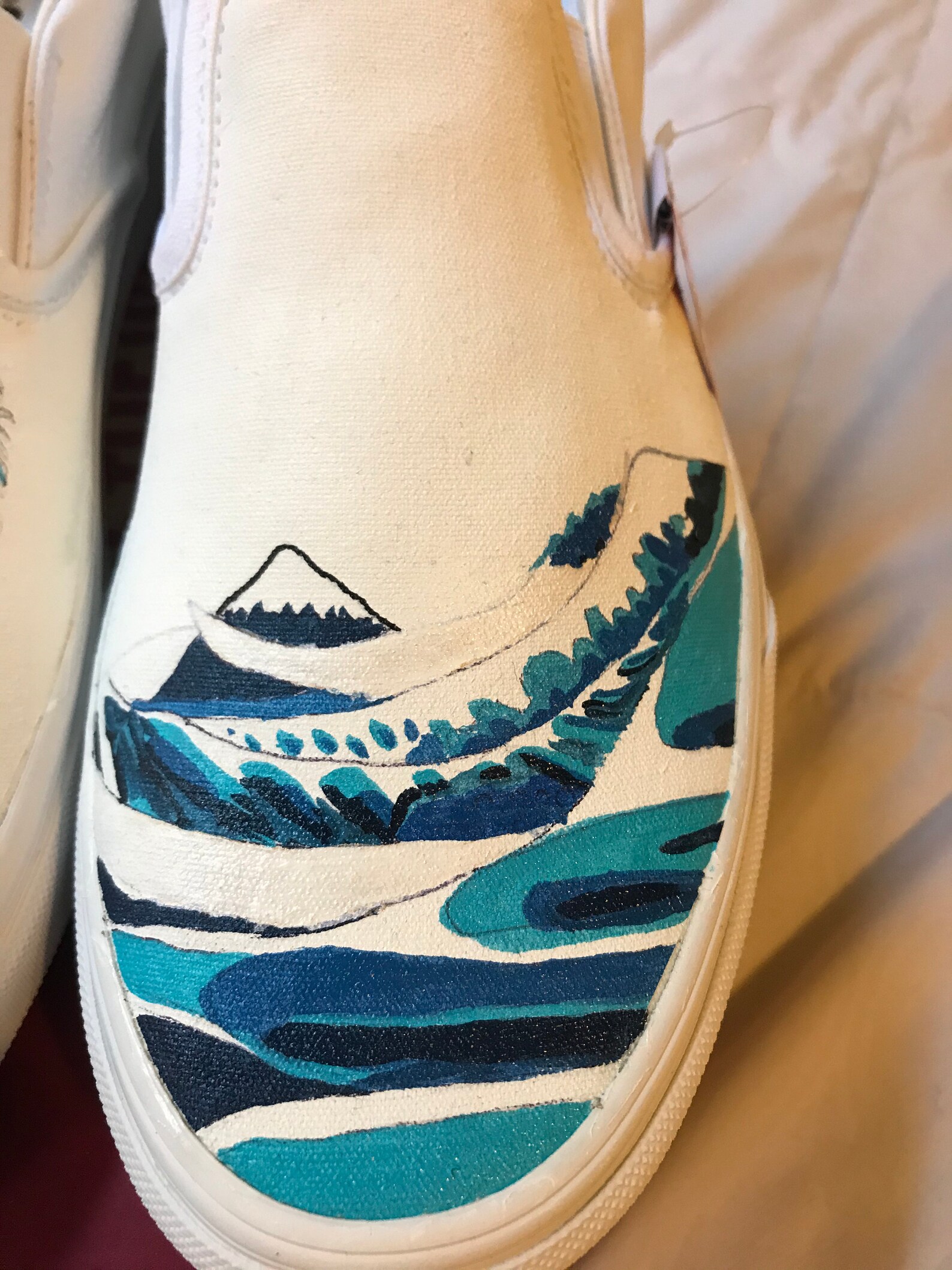 Hand Painted Custom Vans- Great Wave - Etsy