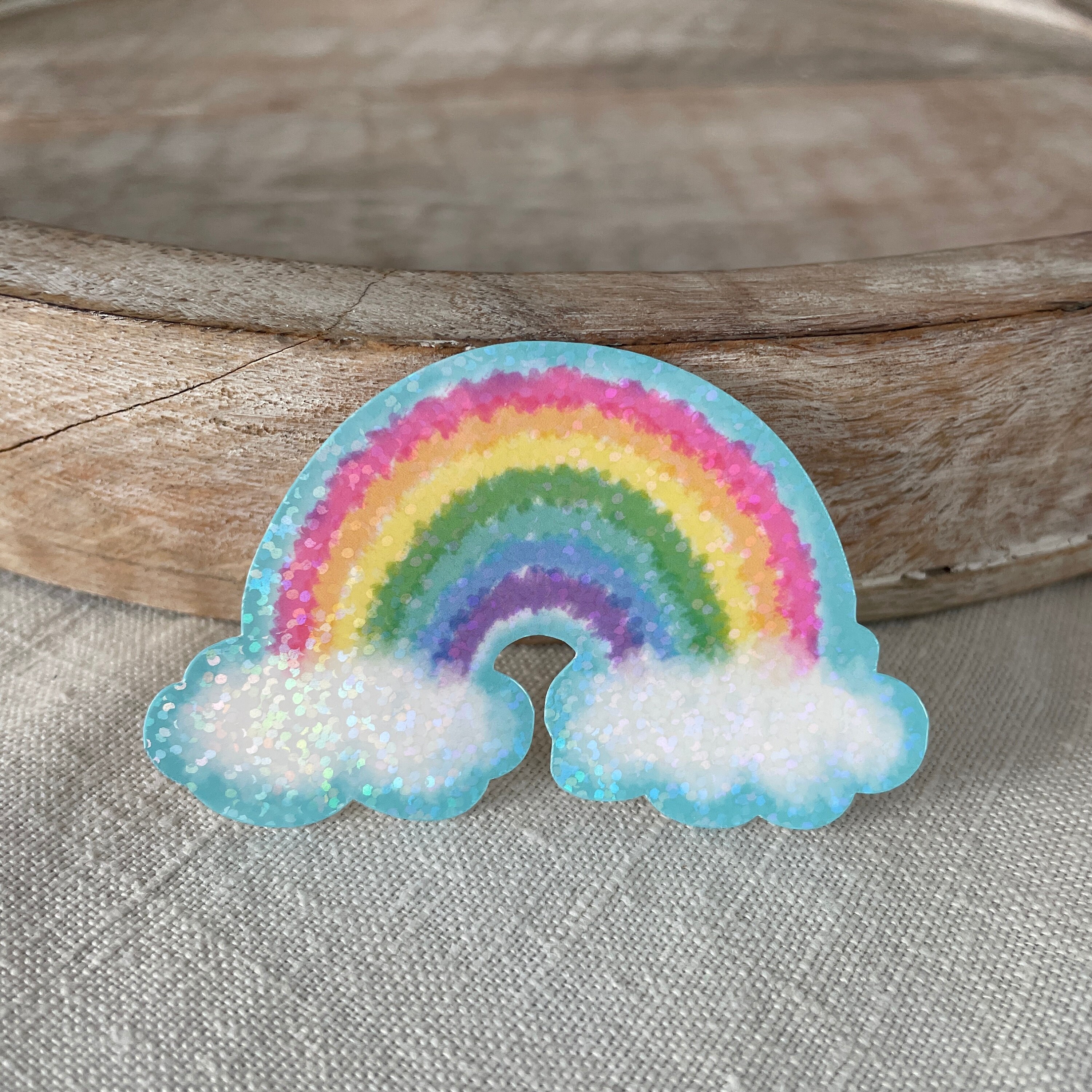 Rainbow With White Clouds Sticker, Glitter Rainbow Vinyl Waterproof ...