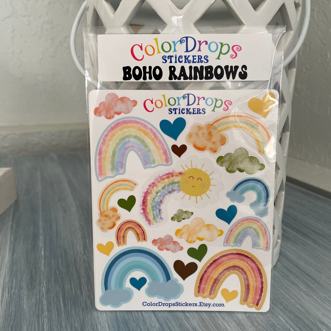 Boho Rainbows Stickers, Sheet Set With Hearts & Clouds, Journal ...
