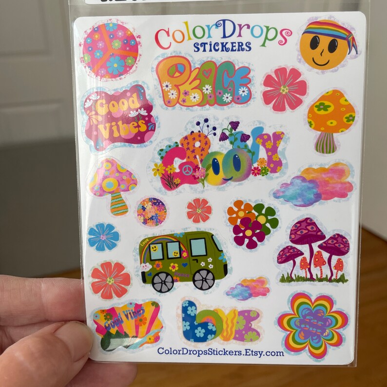 Retro Hippie Stickers Sheets, Good Vibes, Peace Sign, Groovy 60s Vibe ...