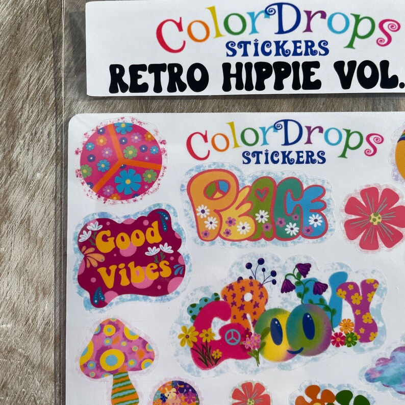 Retro Hippie Stickers Sheets, Good Vibes, Peace Sign, Groovy 60s Vibe ...