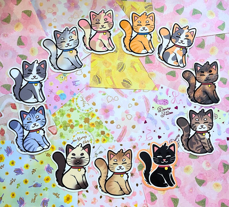 Cat Vinyl Waterproof Stickers | Die Cut Cute Laptop Water Bottle Decals ...