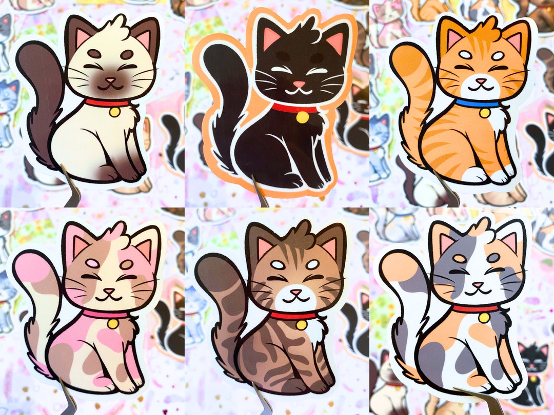 Cat Vinyl Waterproof Stickers | Die Cut Cute Laptop Water Bottle Decals ...