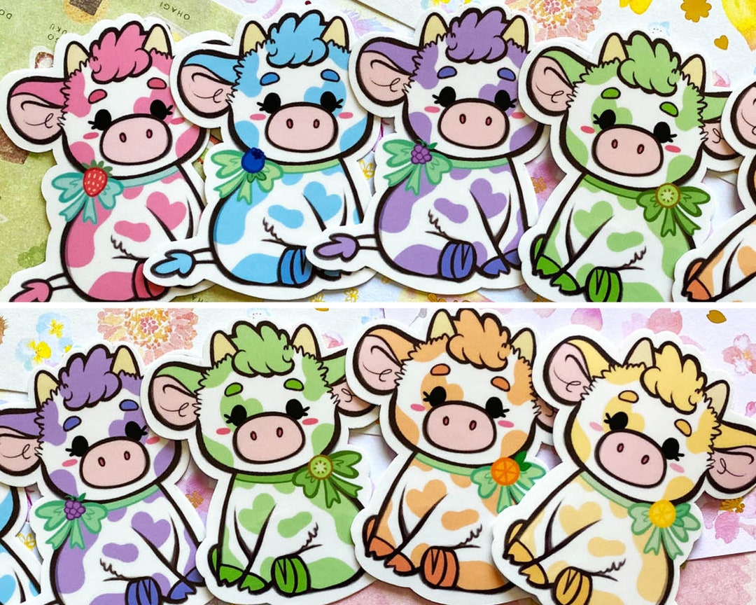 Kawaii Pastel Cow Stickers: Rainbow Fruit Die-cut Decal - Etsy