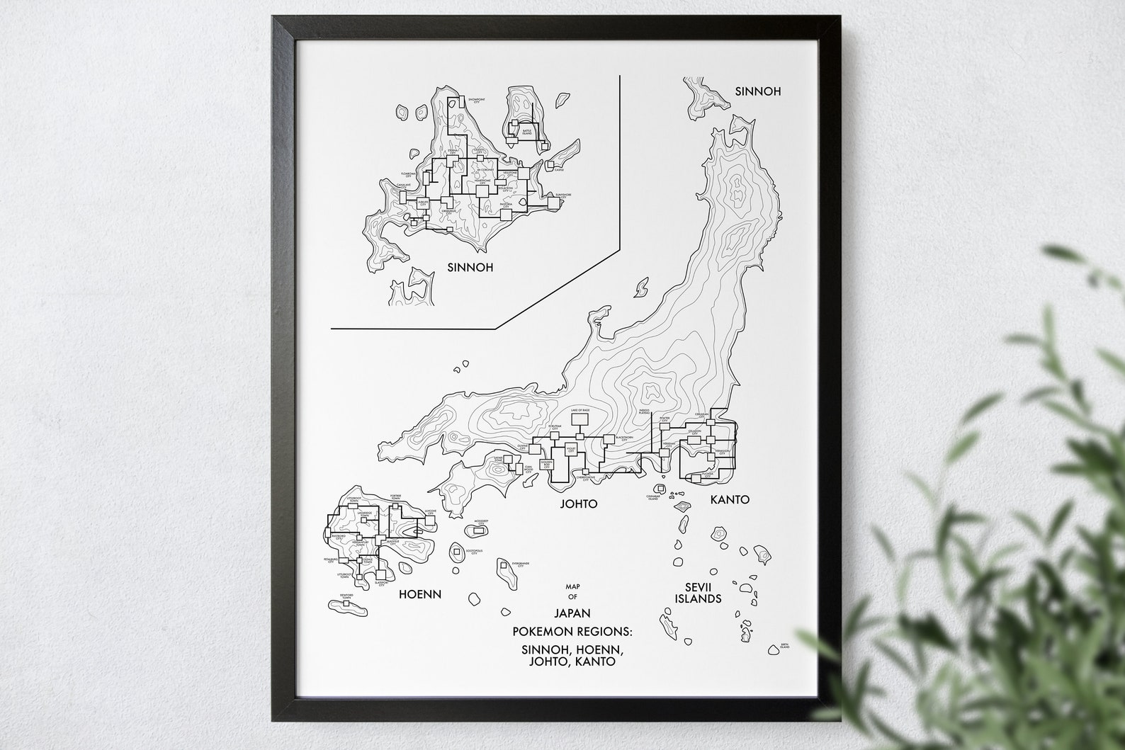 Japan Pokemon Regions Map Poster: Kanto, Johto, Sinnoh, Hoenn - Etsy UK