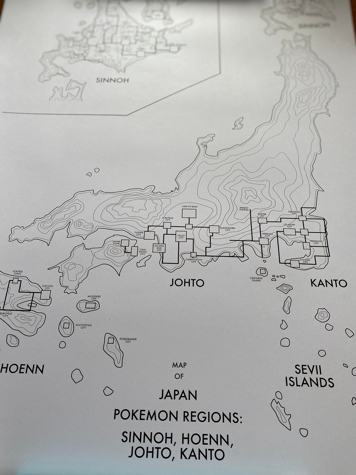 Pokemon Regions Map Poster Johto Kanto Sinnoh Hoenn Based on - Etsy UK