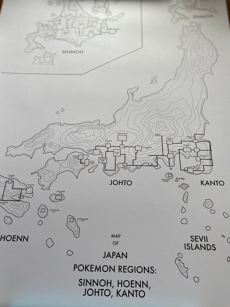 Pokemon Regions Map Poster Johto Kanto Sinnoh Hoenn Based on - Etsy UK