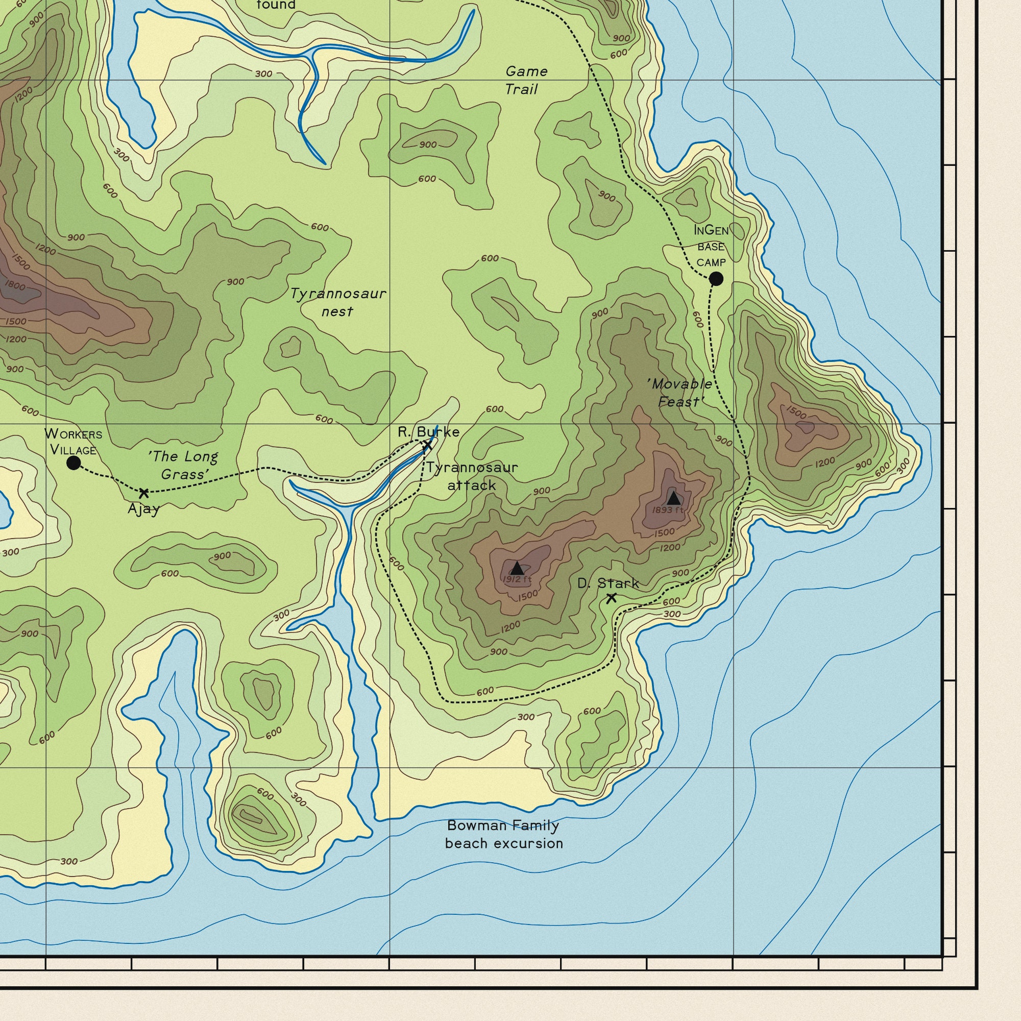 Isla Sorna Topographic Map Print: Jurassic Park Poster - Etsy UK
