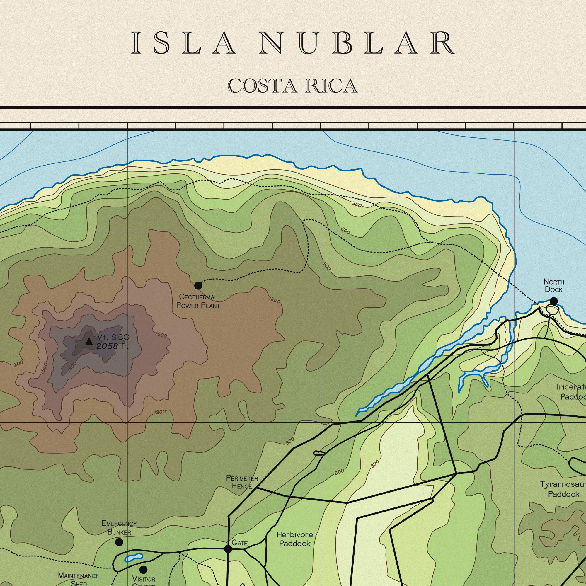Jurassic Park Map Movie Poster Isla Nublar Retro Topographic - Etsy