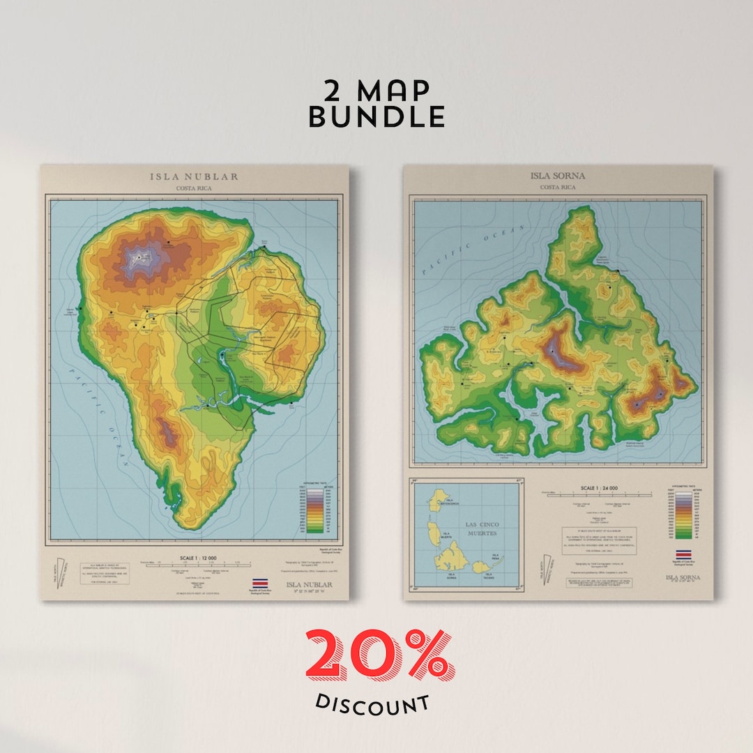 Jurassic Park Map Poster Bundle: Isla Nublar & Sorna Topographical ...