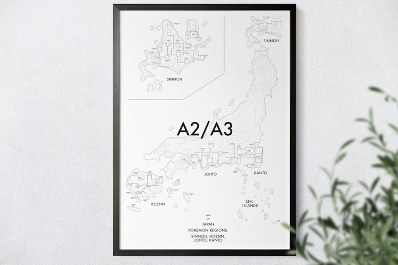 Pokemon Regions Map Poster Johto Kanto Sinnoh Hoenn 6 | Etsy UK