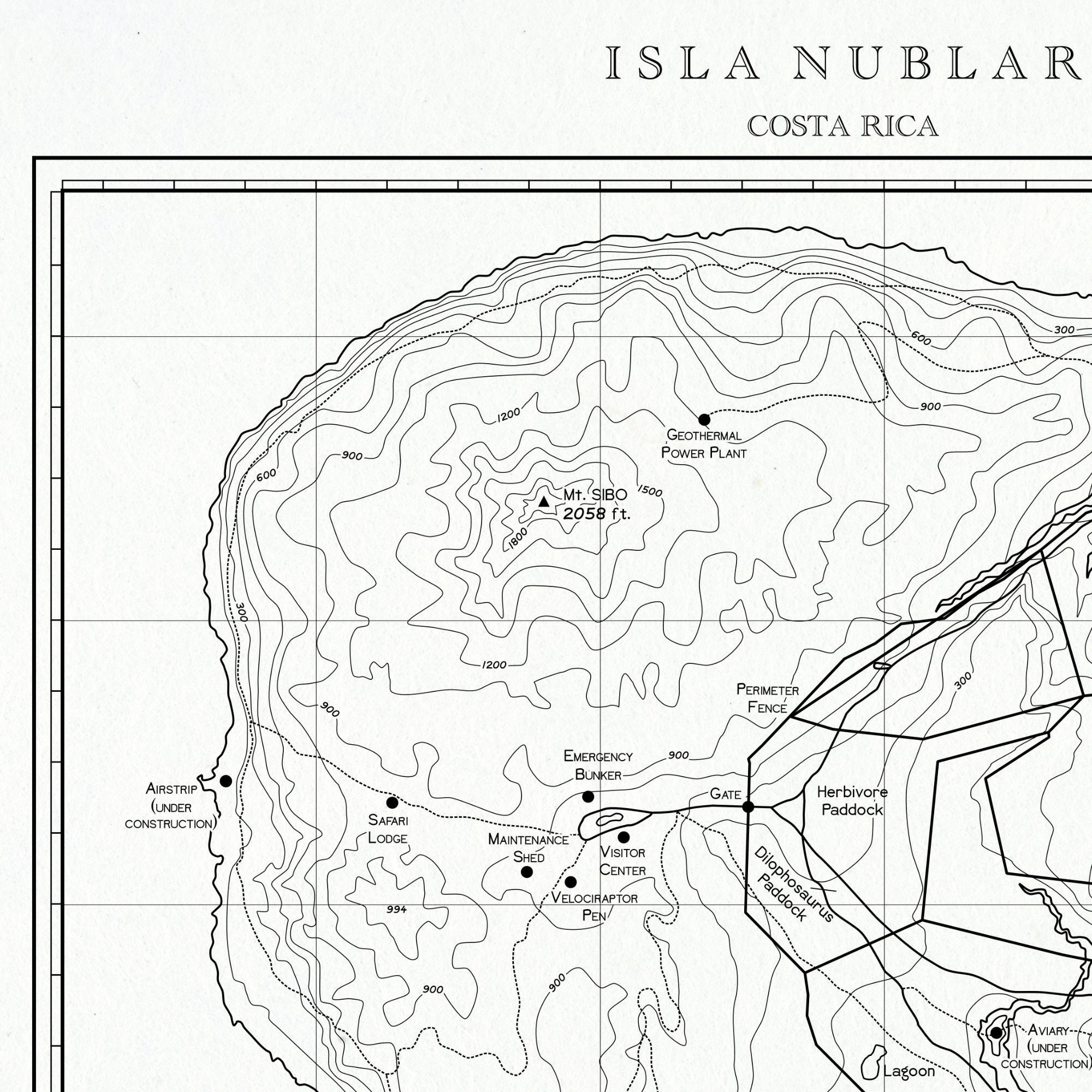 Jurassic Park Map Minimalist Poster Isla Nublar Movie Film Print ...