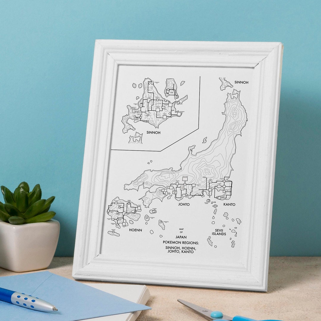 Pokemon Map Japan Print - 8x10 Inches - Game Poster - Johto Kanto ...