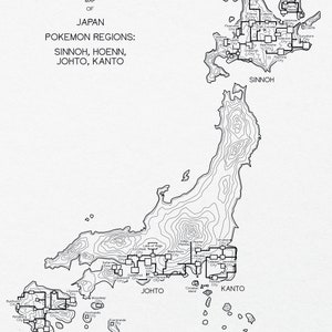 Pokemon Regions Map Print, Japan, Sinnoh Johto Kanto Hoenn - Etsy