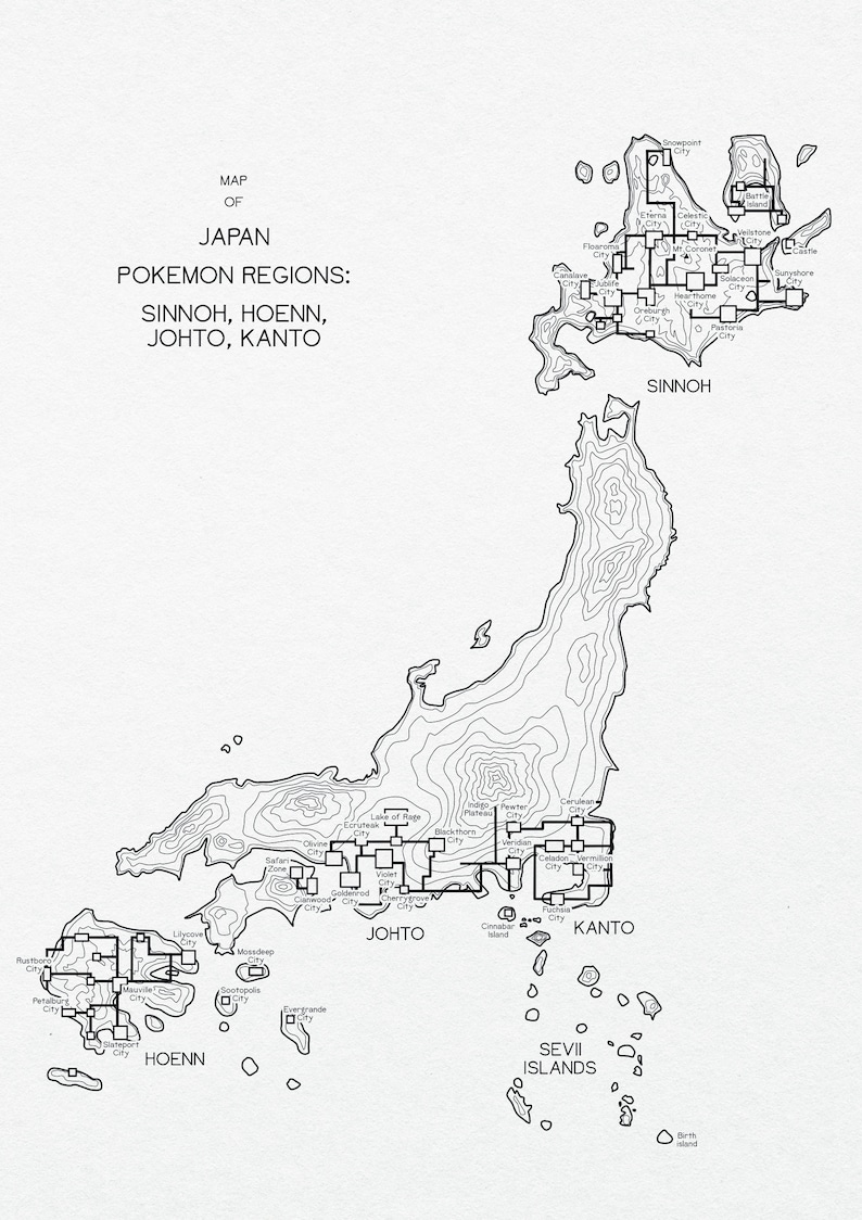 Pokemon Decor, Gaming Poster, Pokemon Map, Video Game Posters, Vintage ...