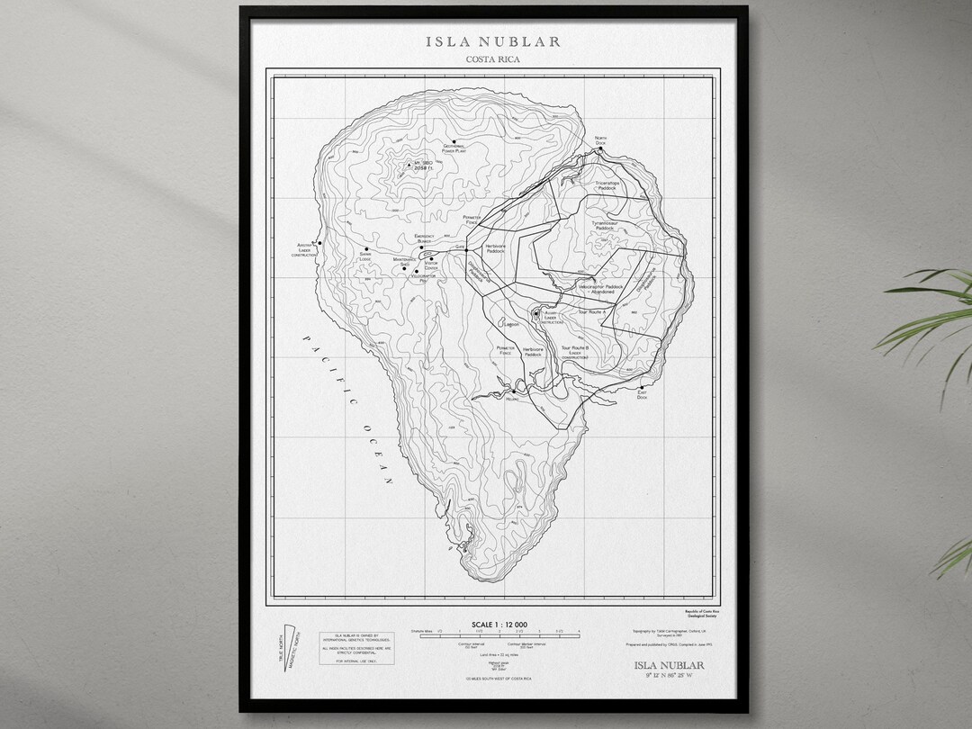 Jurassic Park Map Minimalist Poster Isla Nublar Movie Film Print ...