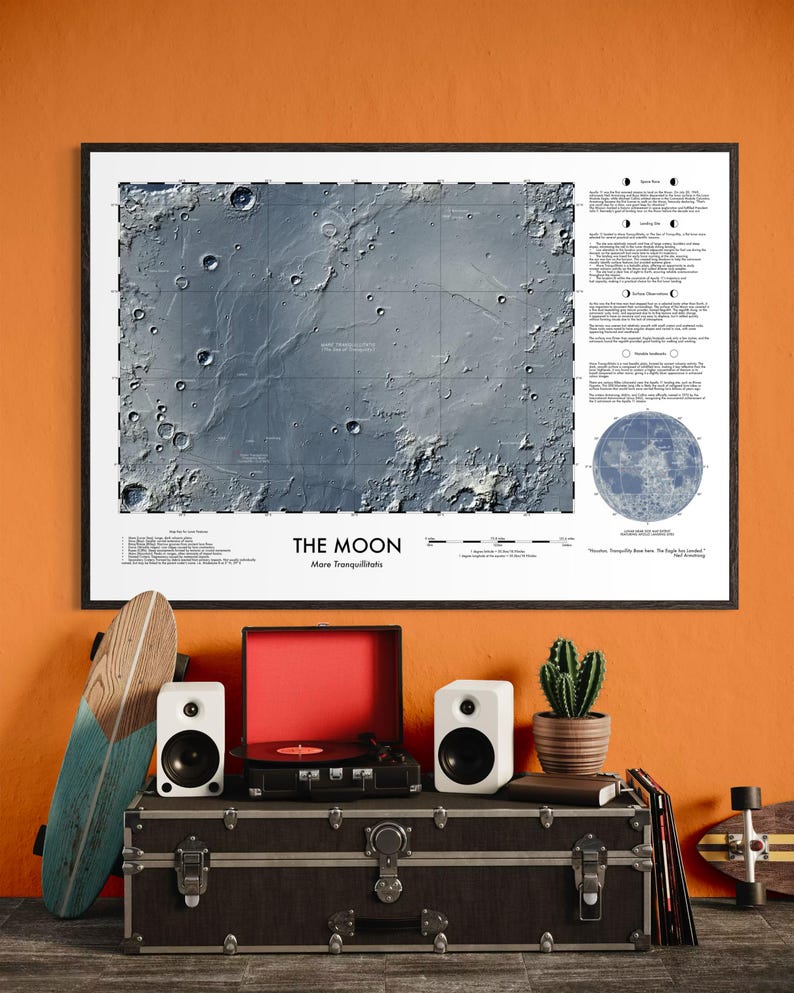 Apollo 11 Landing Site Map | Mare Tranquillitatis Lunar Chart Wall Art ...