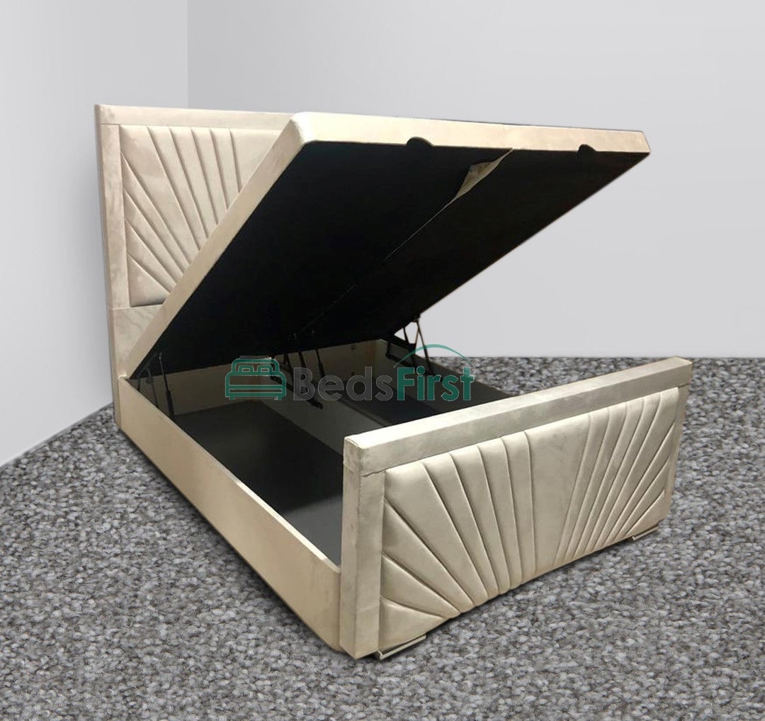 Square solid base ottoman bed with 54 floor standing headboard and ...