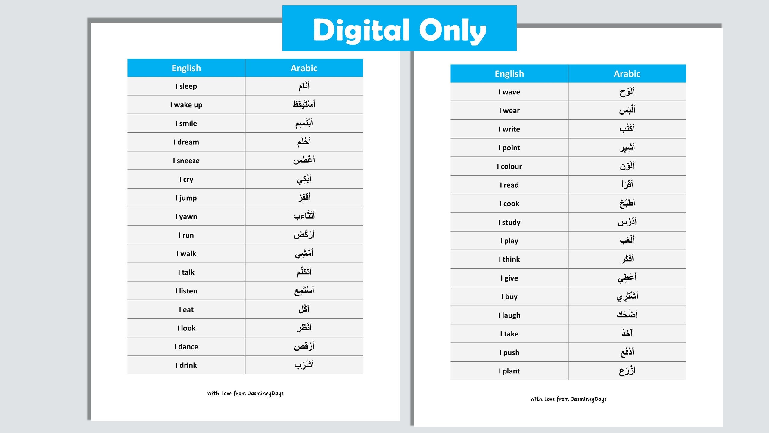 52 Printable Arabic Verb Flashcards With Translations (DIGITAL ONLY) - Etsy
