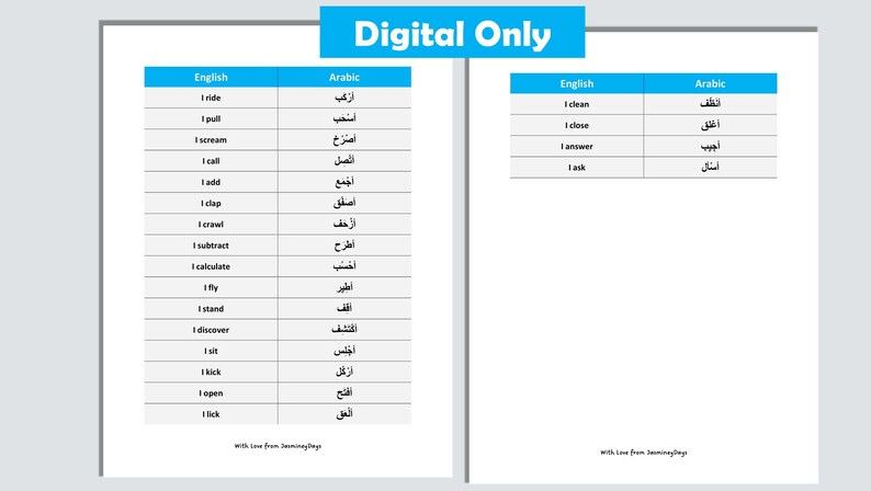 52 Printable Arabic Verb Flashcards With Translations DIGITAL - Etsy