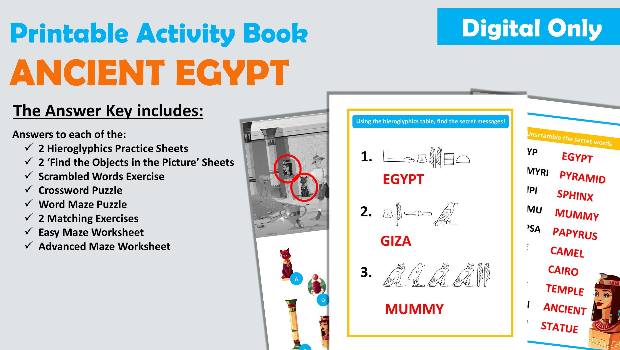 20-page Printable Ancient Egypt Activity Book (DIGITAL ONLY) - Etsy
