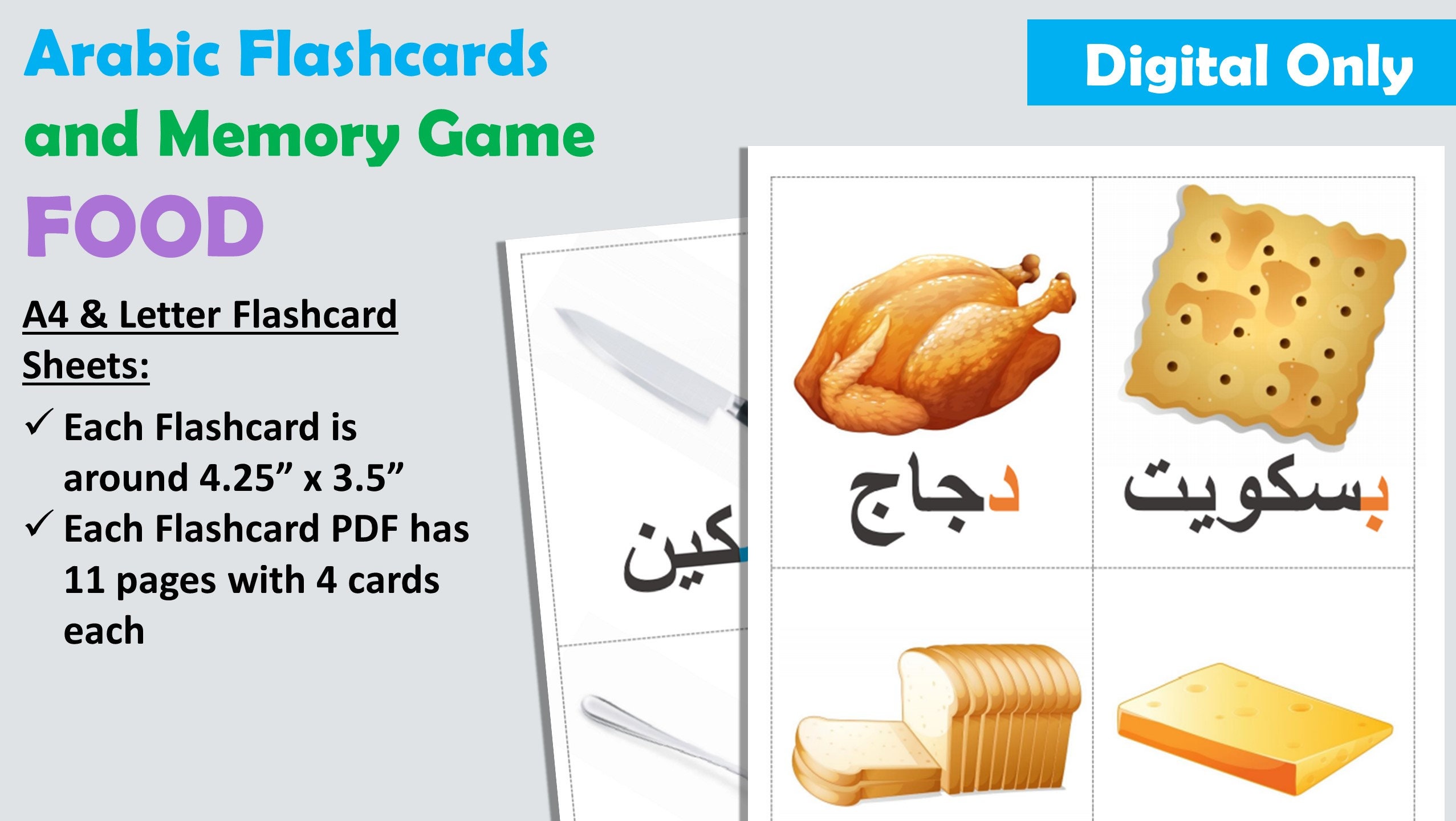 44 Printable Arabic Food Flashcards and Memory Game (DIGITAL ONLY ...