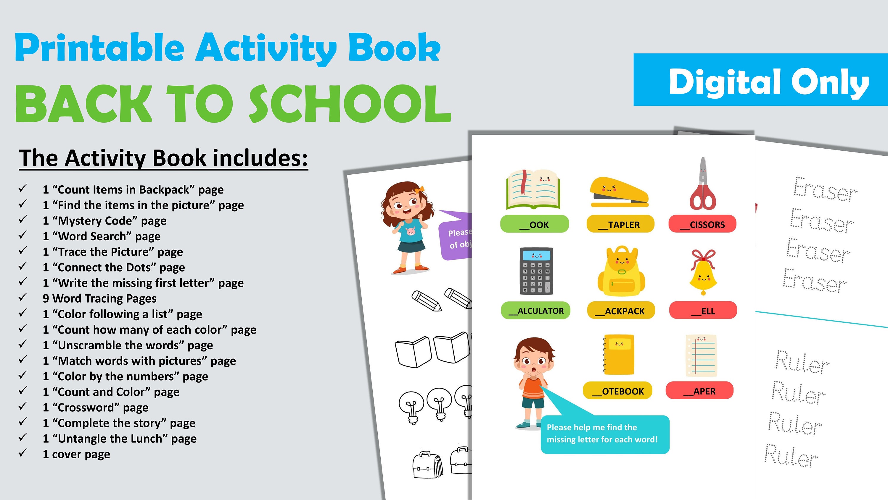 25-page Back to School Printable Activity Book (+ Answer Key) (DIGITAL ...