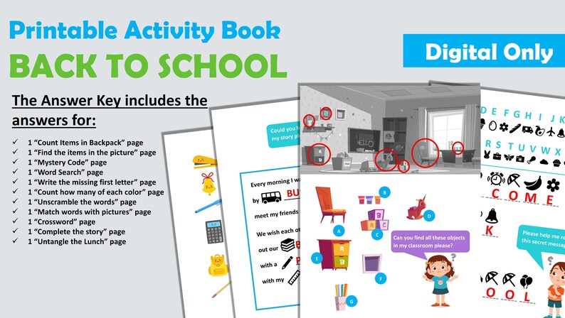 25-page Back to School Printable Activity Book (+ Answer Key) (DIGITAL ...