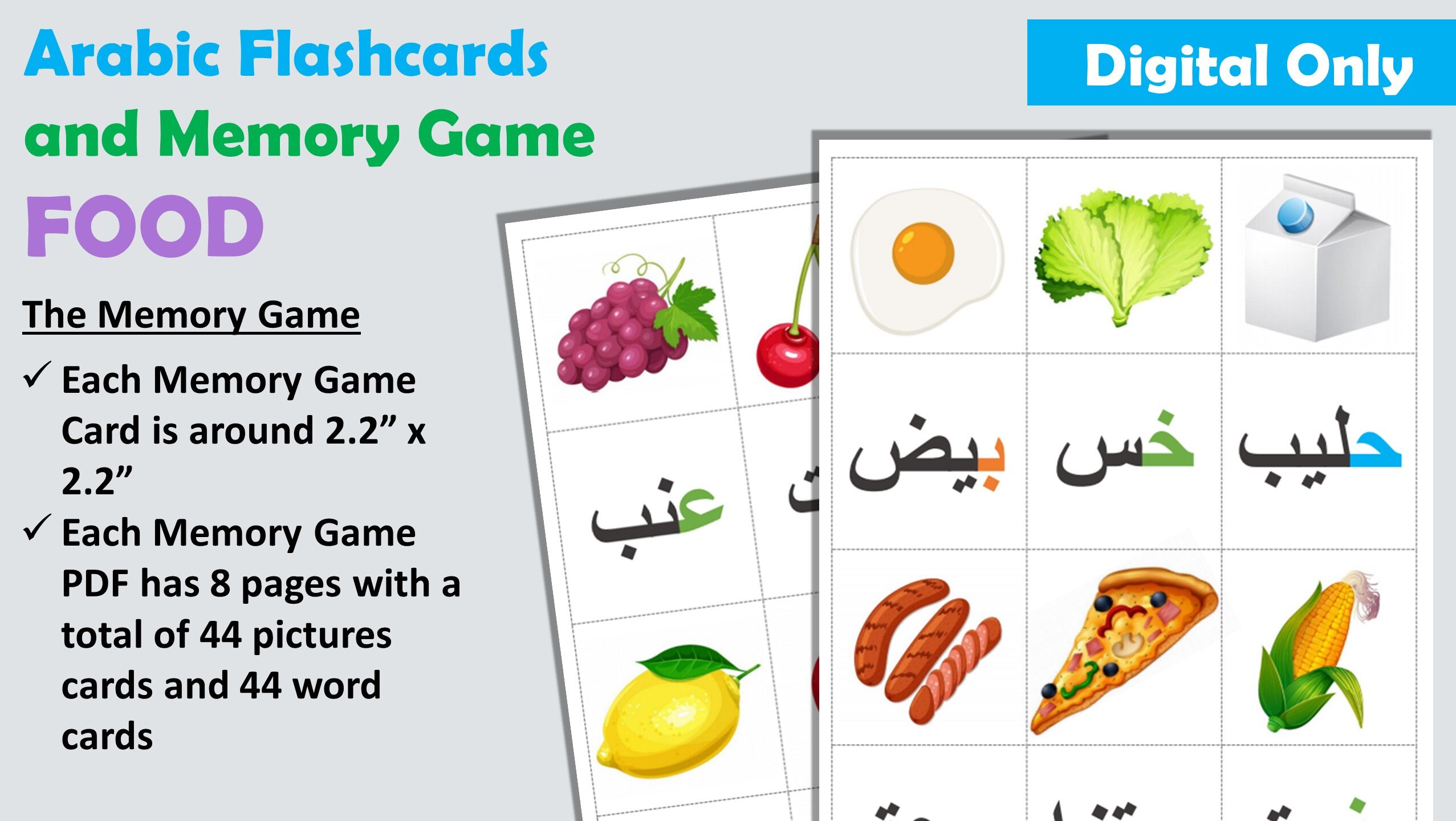 44 Printable Arabic Food Flashcards and Memory Game (DIGITAL ONLY ...