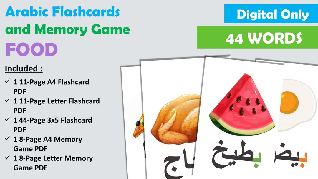 44 Printable Arabic Food Flashcards and Memory Game (DIGITAL ONLY) - Etsy