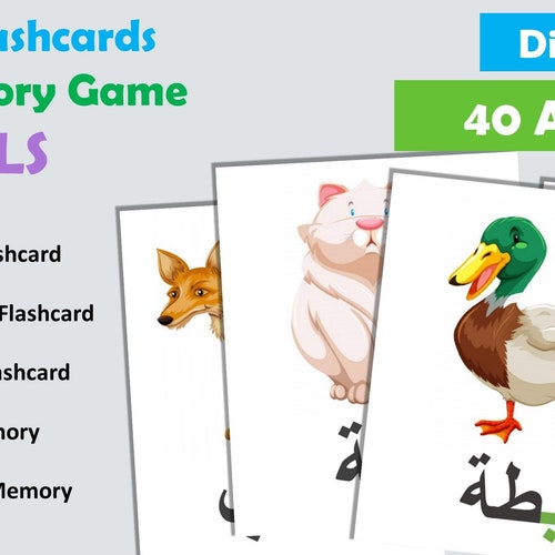 40 Printable Arabic Animals Flashcards and Memory Game - Etsy