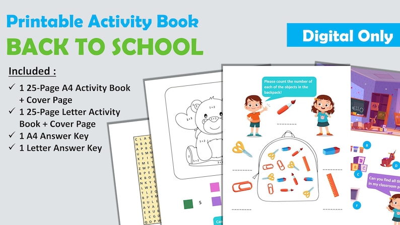 25-page Back to School Printable Activity Book (+ Answer Key) (DIGITAL ...
