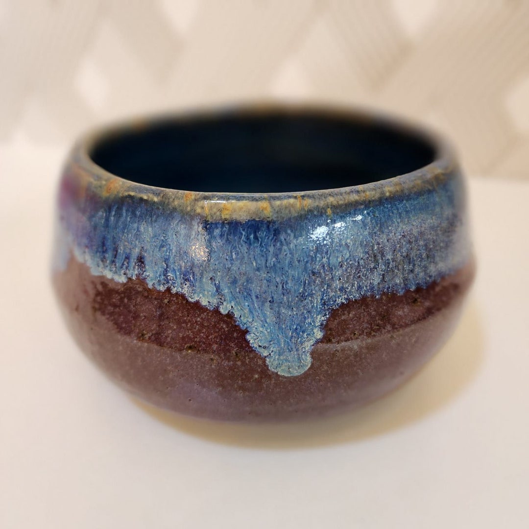 Handmade Pottery Bowl Signed AR- Purple and Blue Glazed Pottery Dish ...