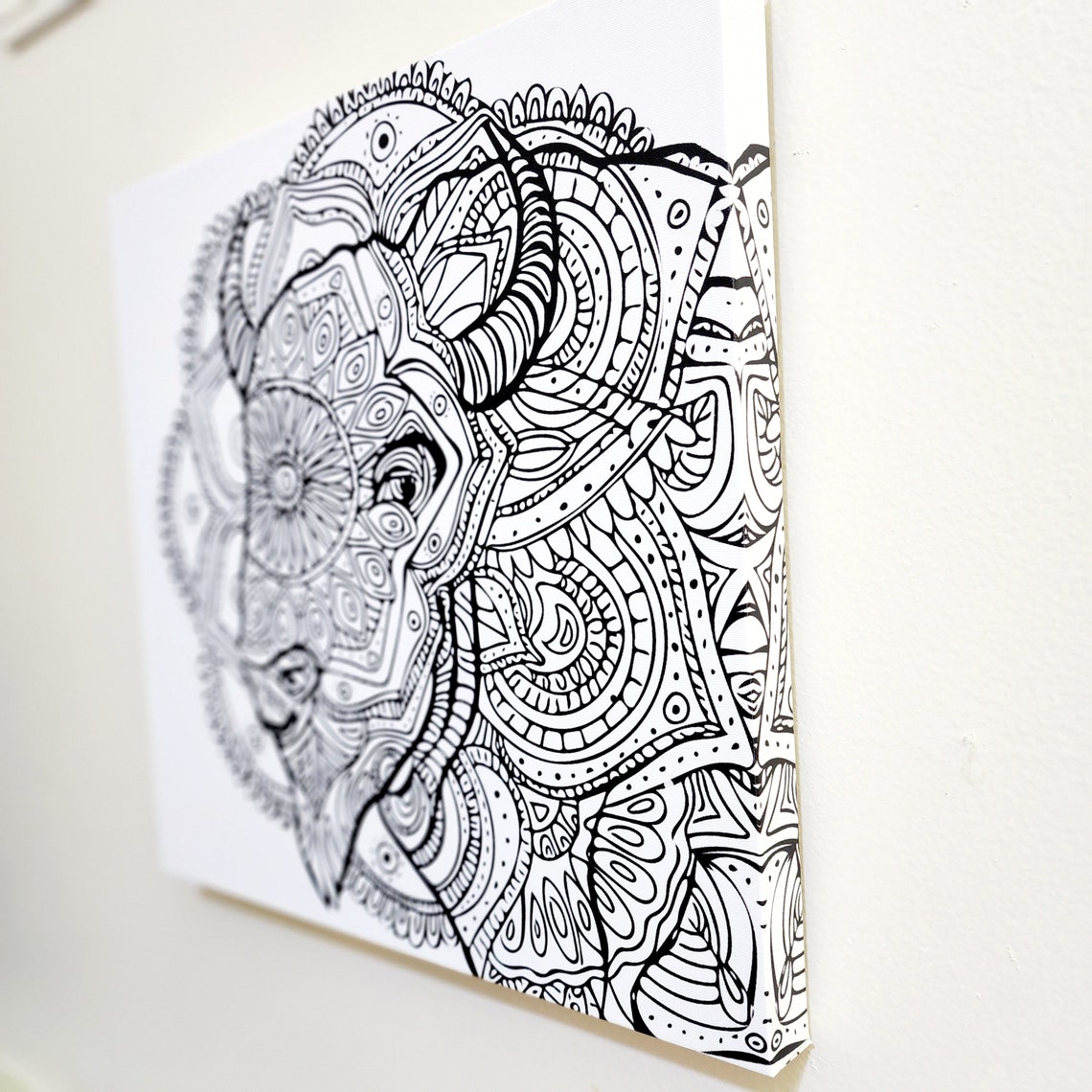 Color Your Own Canvas Mandala Buffalo Image Unique and Hand Drawn ...